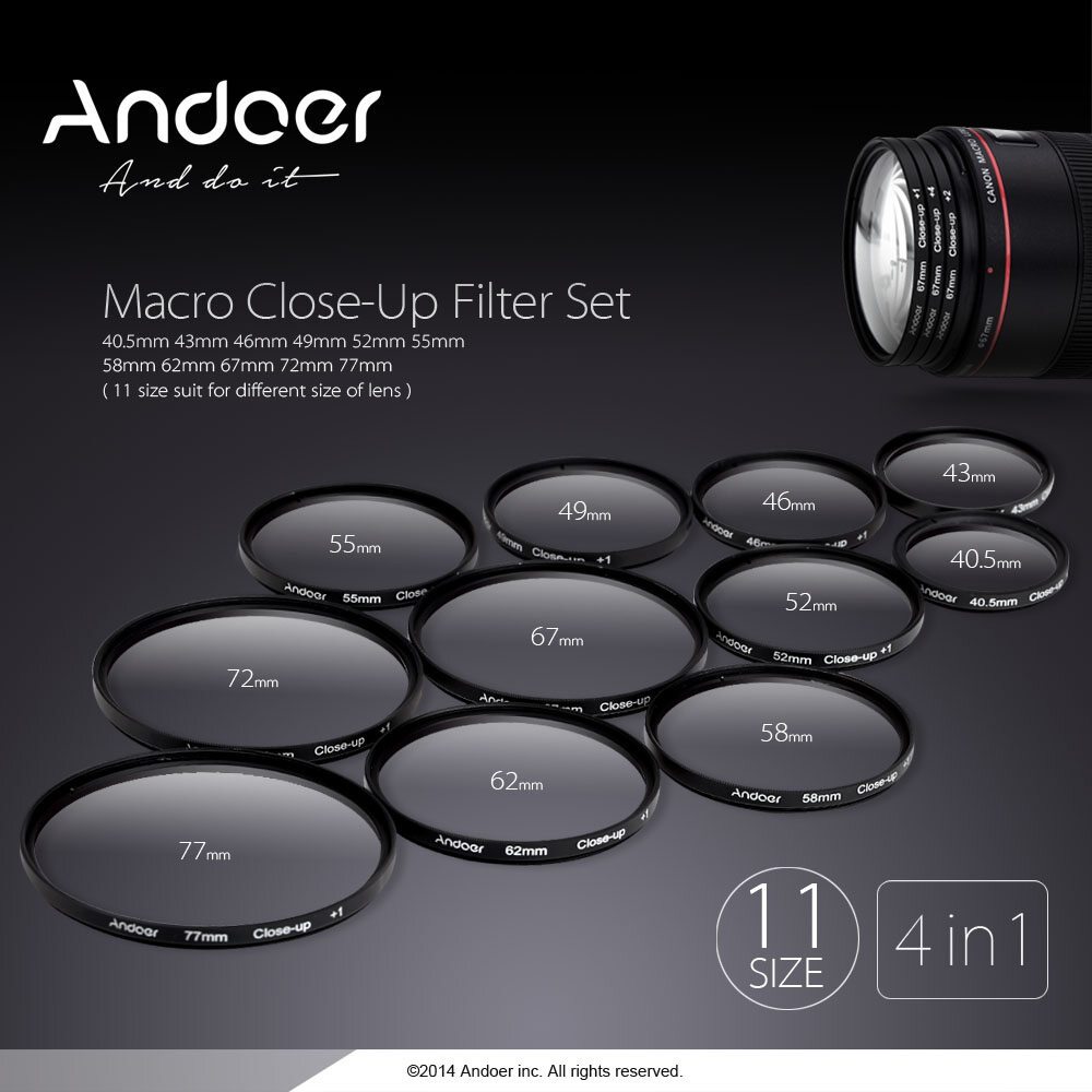 Andoer 49mm Macro Close-Up Filter Set +1 +2 +4 +10 with Pouch for Nikon ...