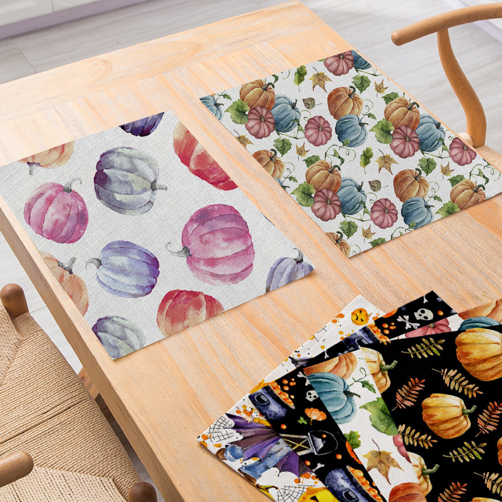 Autumn Harvest Thanksgiving Pumpkin Series Cotton Linen Placemat Table ...