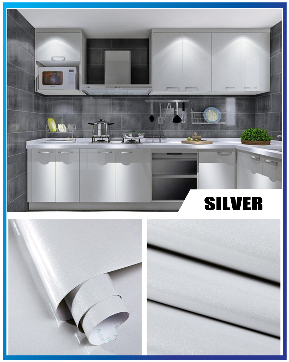 ZALALO 60cm x 100cm Solid Color Pearly Vinyl Kertan Dinding Self ...