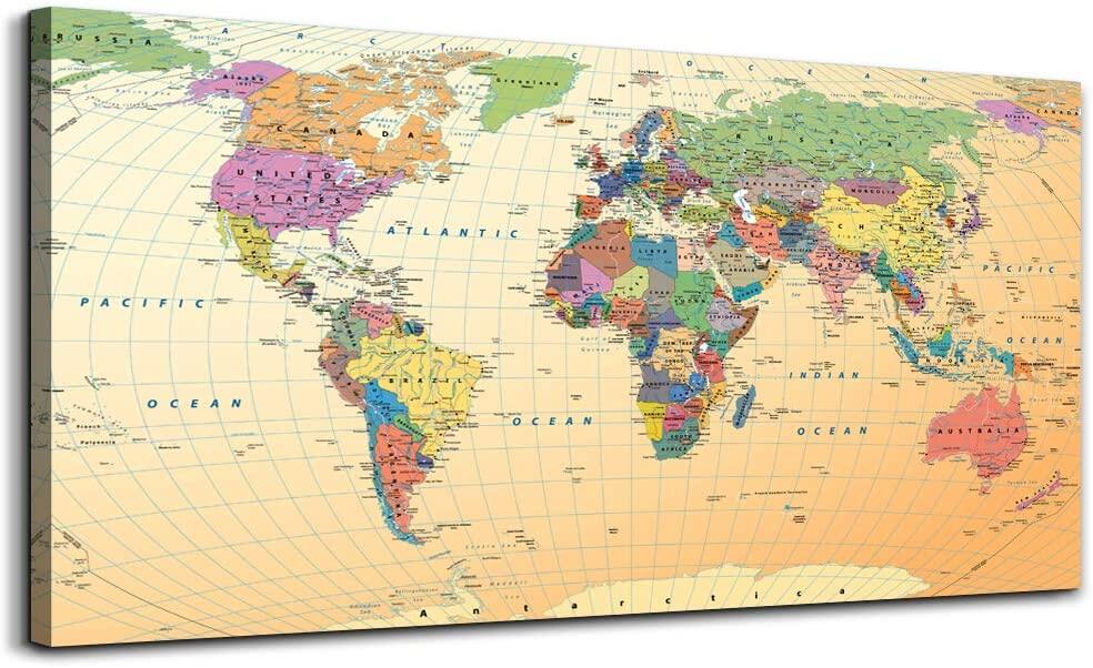 Vintage World Map Premium Canvas Art Print Office Wall Art Decor Canvas ...