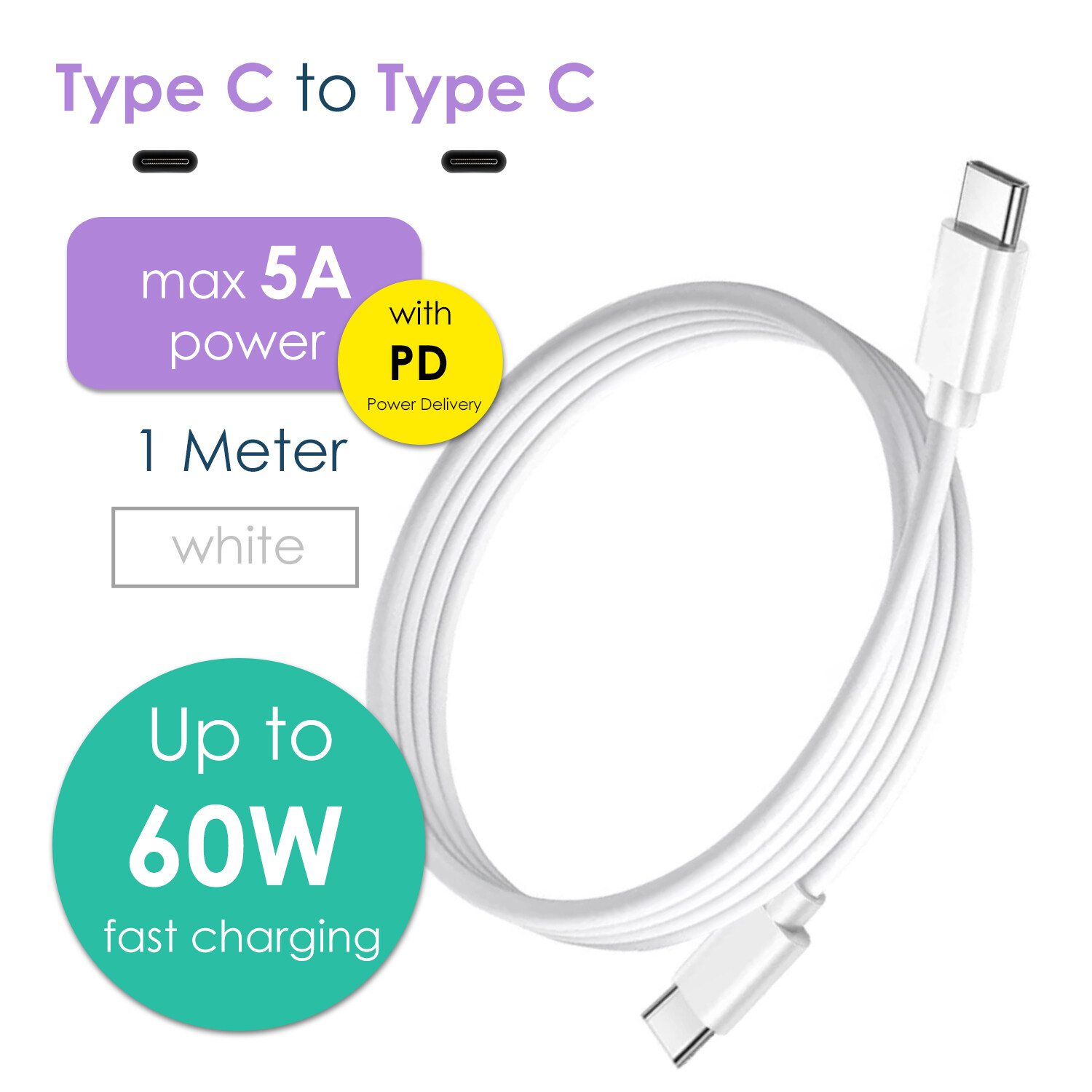 USB Type C PD Data Cable Fast Charging 6A up to 66W PD Support iP port ...