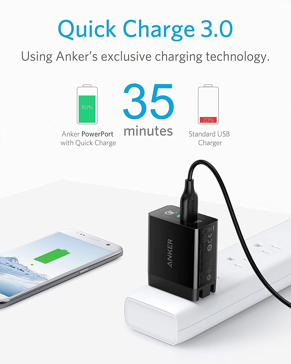 Anker Quick Charge 3.0 18W 3Amp USB เครื่องชาร์จติดผนัง (Quick Charge 2 ...