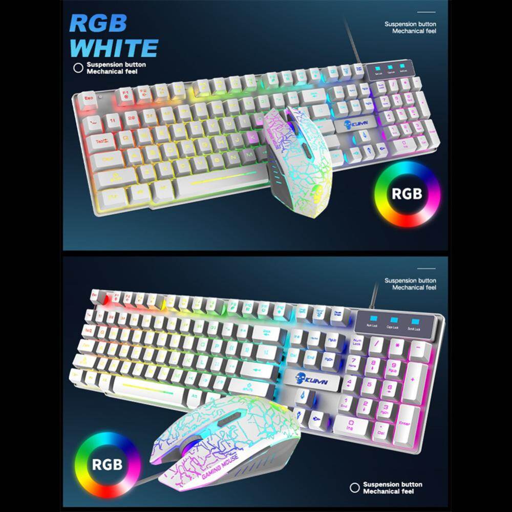 T6 Gaming Keyboard Mouse Pad Set USB Wired RGB Backlight 2400DPI Kit ...