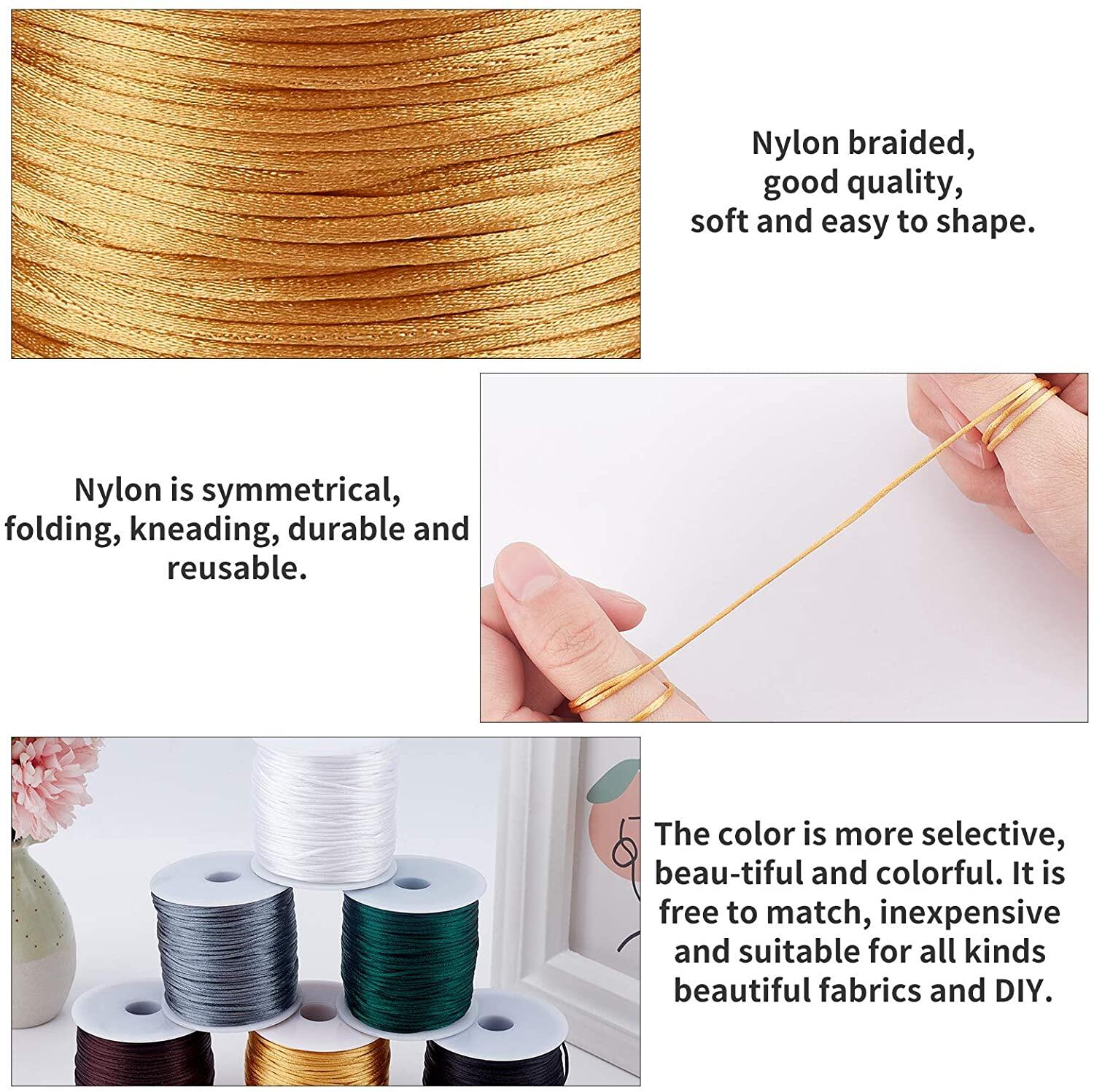 6Rolls 1mm 75m/roll Satin Nylon Trim Cord Rattail Silk Cord Chinese ...