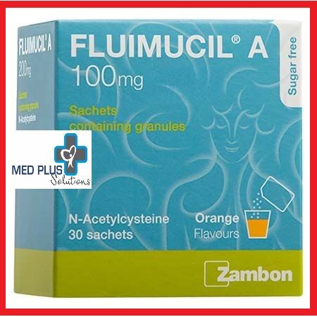 Fluimucil A 100mg ( N-Acetylcysteine ) Orange Flavours 30 sachets (For ...