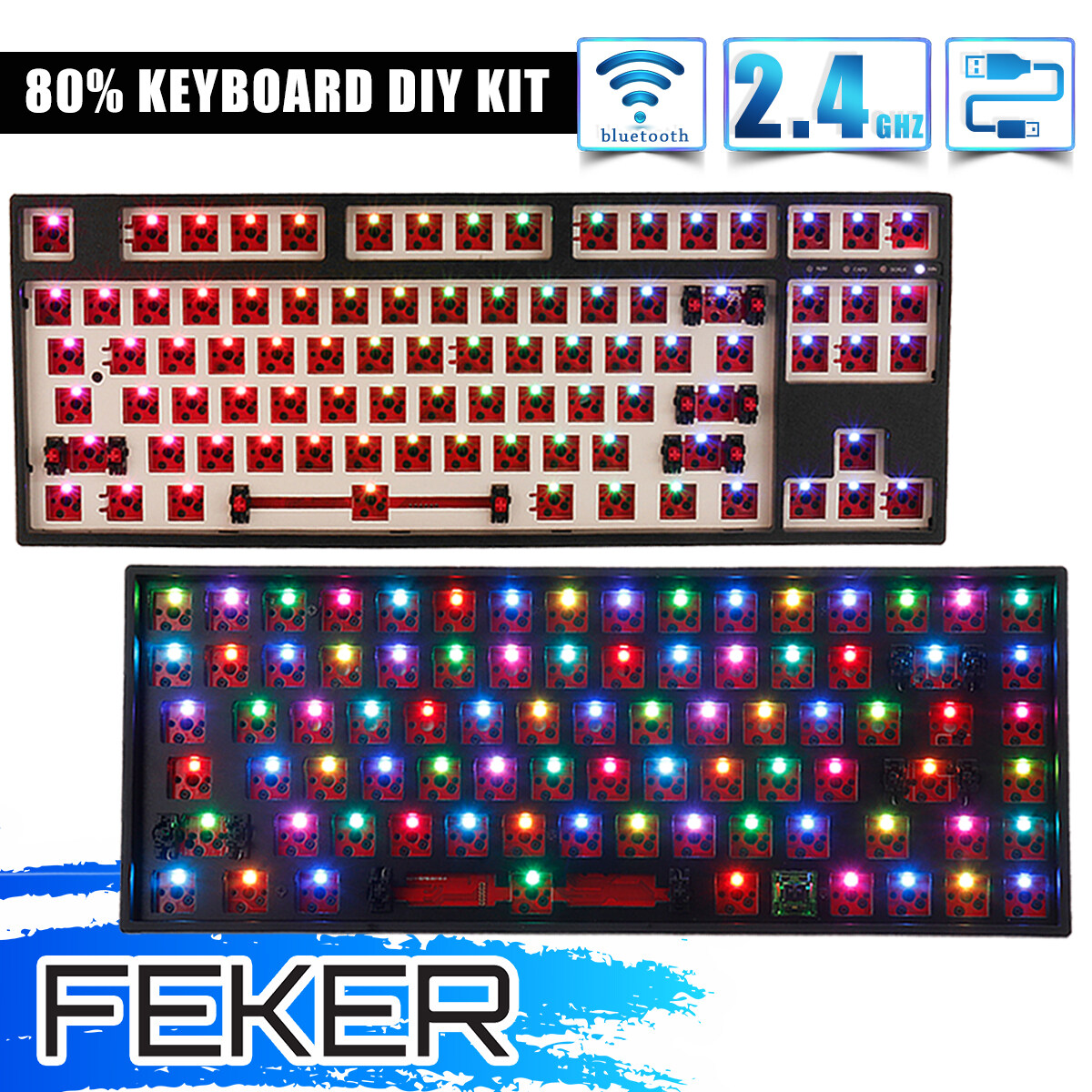FEKER 87คีย์บลูทูธ5.0 Mechanical คีย์บอร์ดเล่นเกมของตกแต่งงานปาร์ตี้ ...