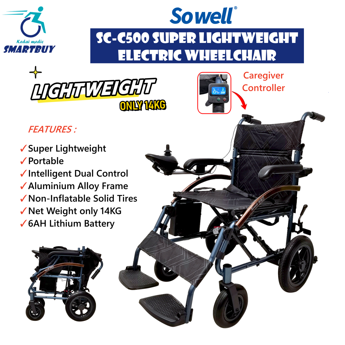 Sowell Ultra Lightweight Travel Electric Wheelchair (SC-C500) WIth ...