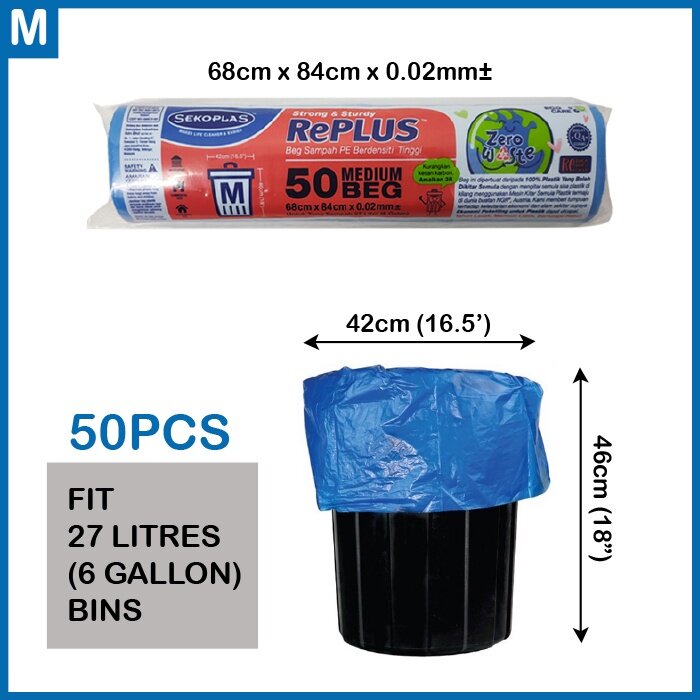 SKM (S/M/L) SEKOPLAS RePlus HDPE Garbage Bag Trash Bag Bin Liner ...