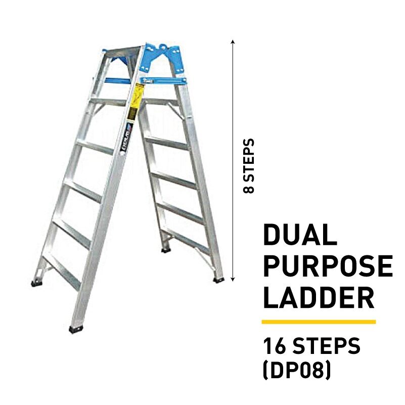 Everlas Dual Purpose Ladder Aluminium Ladder - Silver 10/12/14/16 Steps ...