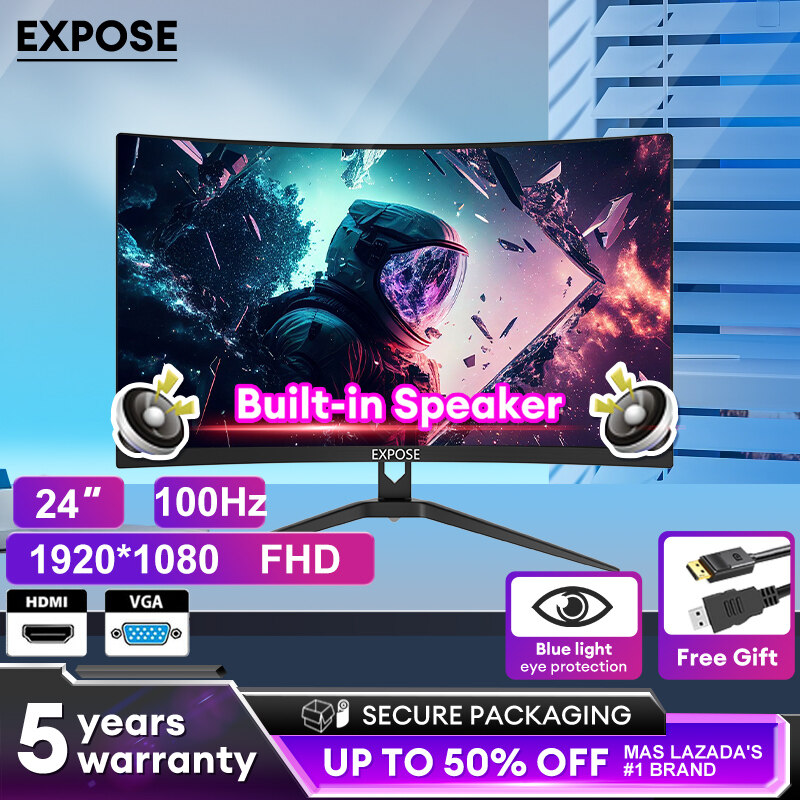 Monitor Computer 24 Inch Frameless Curved Monitor With Speakers 75 Hz ...