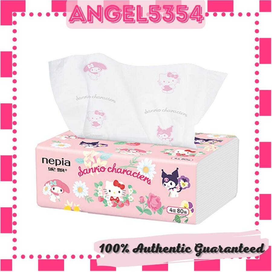 Nepia Sanrio Characters 4-Ply Soft Facial Printed Tissue 80pc/pack ~ Hello Kitty My Melody ...