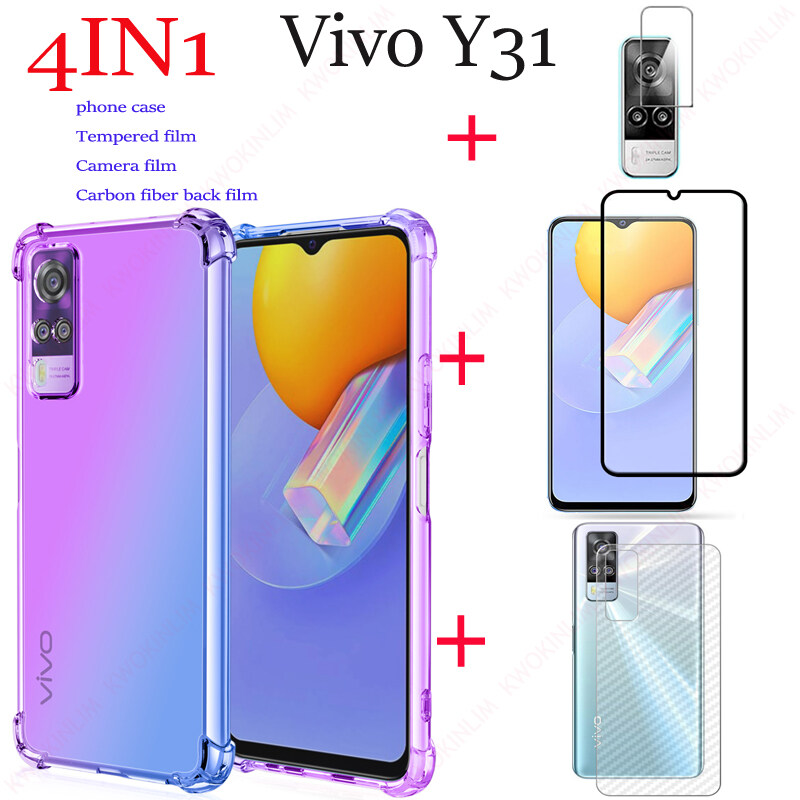 (4IN1) เหมาะสำหรับ VIVO Y31/Y51โทรศัพท์มือถือ + กระจกเทมเปอร์ฟิล์มคาร์บอนไฟเบอร์กลับ + เลนส์ ...