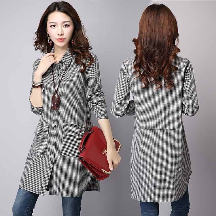 [M-5XL] เสื้อเชิ้ต MM ไขมัน2022,เสื้อเชิ้ตความยาวปานกลางเสื้อเชิ้ตลายสก๊อตแขนยาวเสื้อโค้ทเสื้อ ...