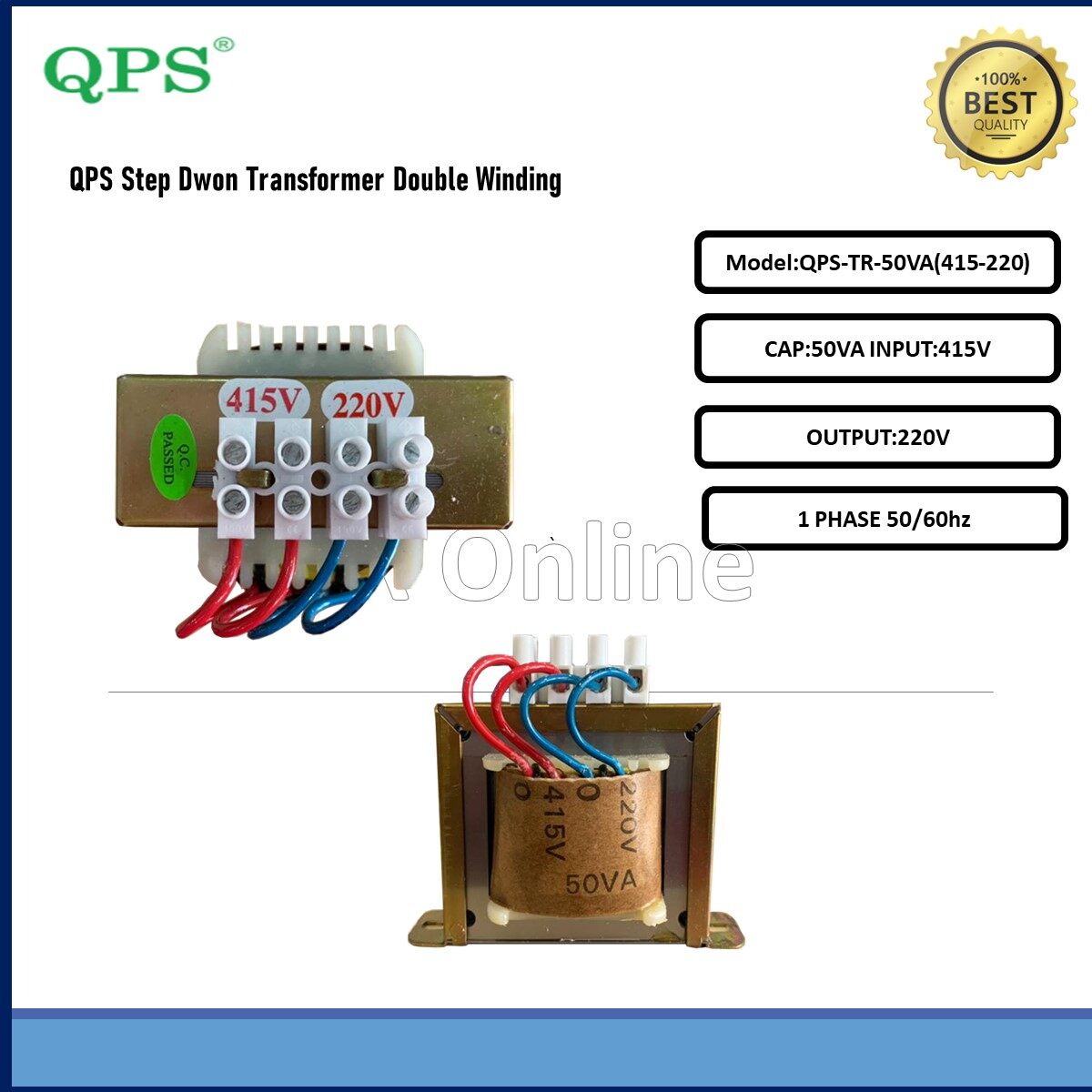 QPS Step Down Transformer Double Winding 1Phase 50VA Input 415V Output 220V / 24V ,Input 240V ...