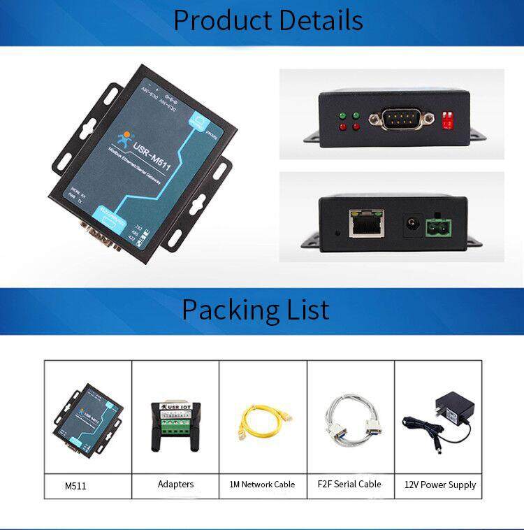 USR-M511 Modbus เกตเวย์อนุกรมอีเธอร์เน็ต RS232 RS485 RS422โมดูล Modbus Rtu/307to TCP - China ...