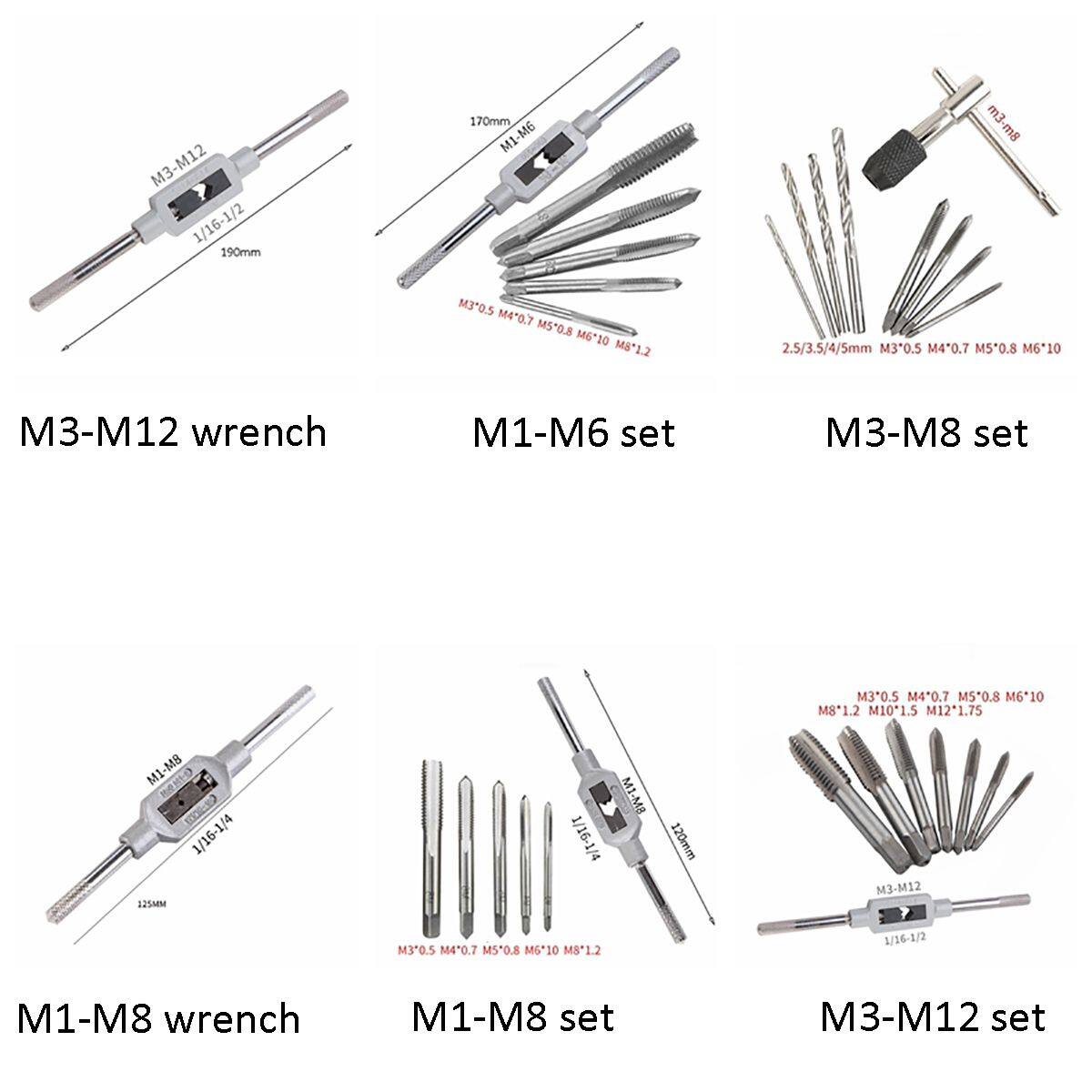 SUNANNE Multi-Types Reamer Tool Steel M1-M12 Tap And Die Set Thread Metric Handle Straight Tap ...