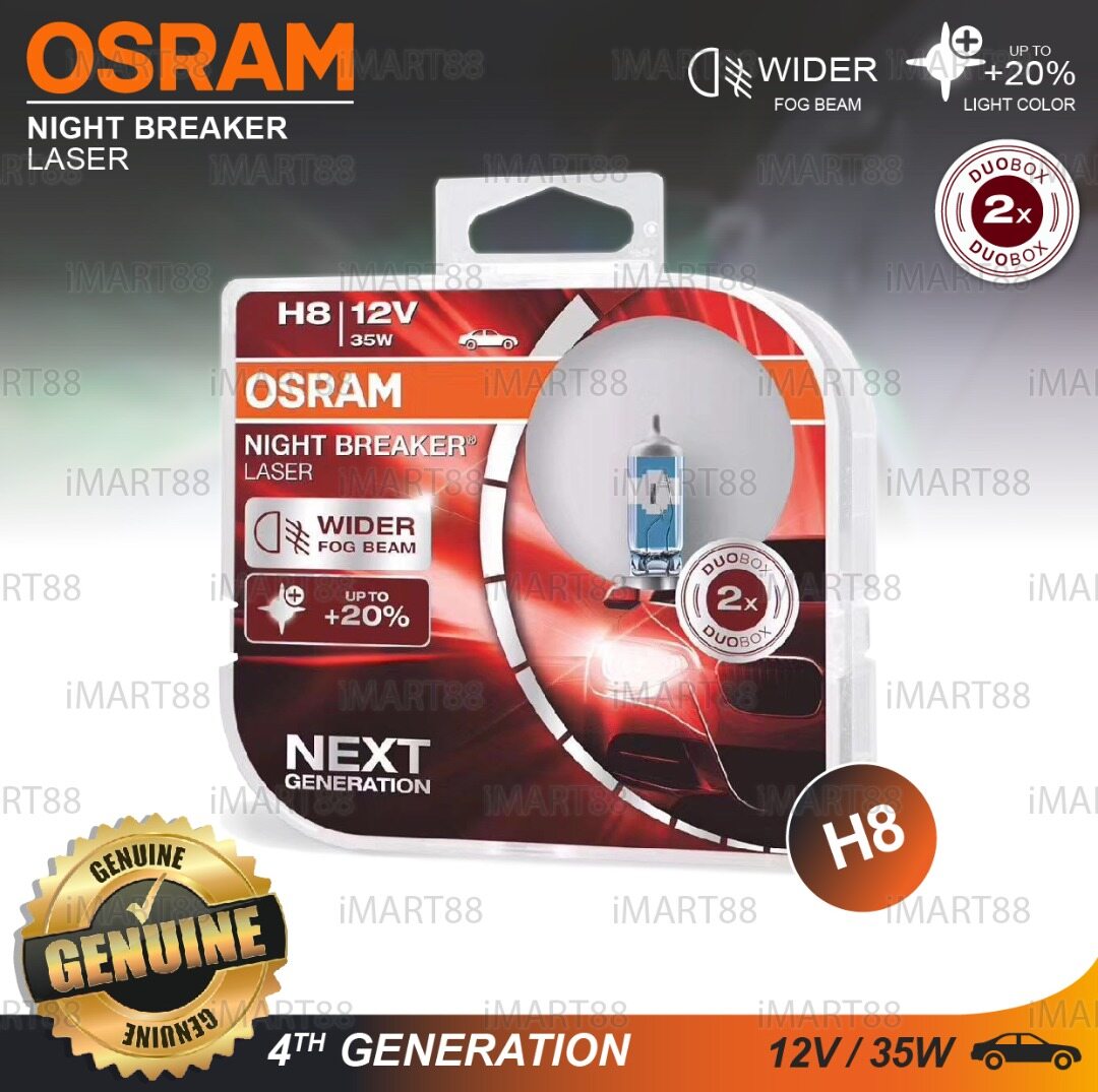 Osram Night Breaker Laser 4th Gen H8 Headlight Fog Lamp Bulb 12V 5000K ...
