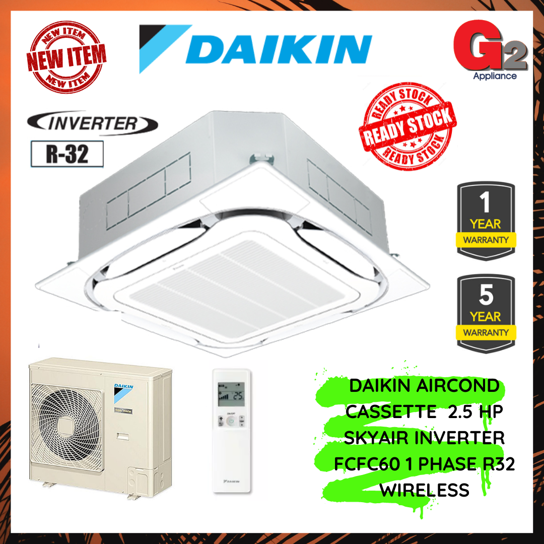 DAIKIN (AUTHORISED DEALER) AIRCOND CEILING CASSETTE 2.5HP R32 SKYAIR ...