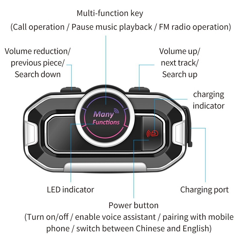 Bluetooth 5.0 Motorcycle Helmet Intercom Earphone Headphone FM Radio ...