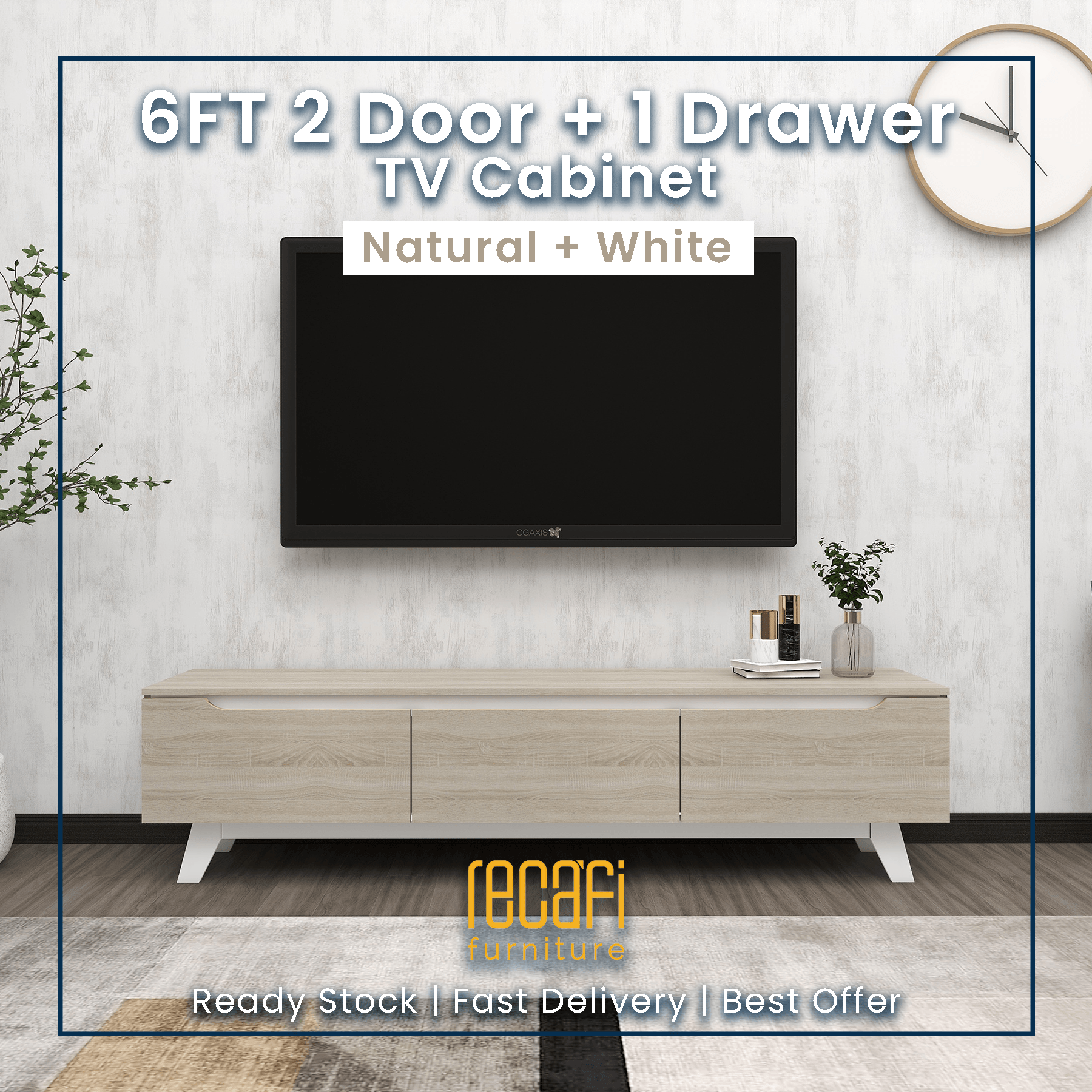 Recafi Furniture 6FT TV Cabinet | TV Rack | Rak TV | Kabinet TV | Rak ...