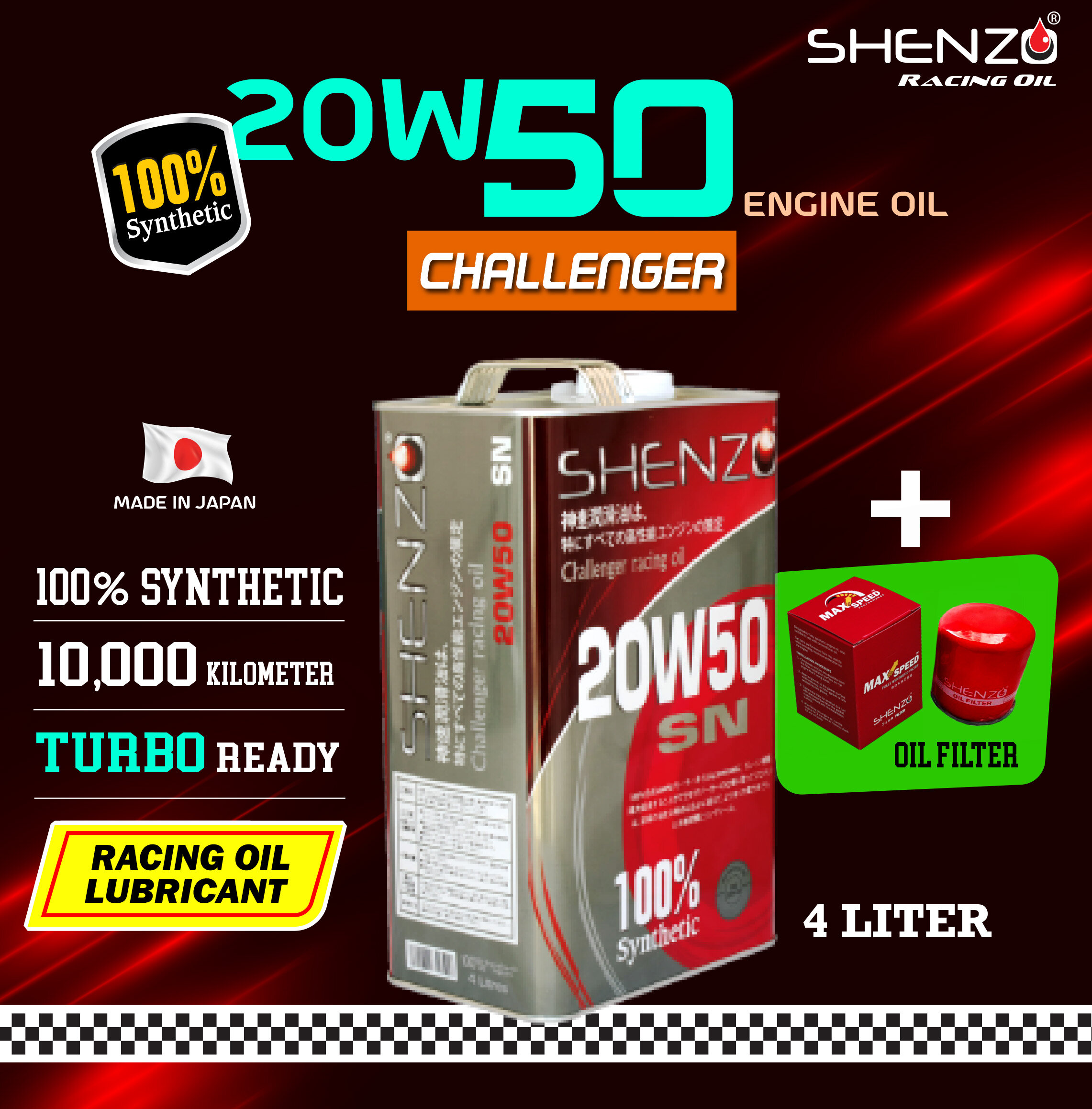 Shenzo 20W50 Fully Synthetic Engine Oil 100% Racing Oil Challenger Plus ...