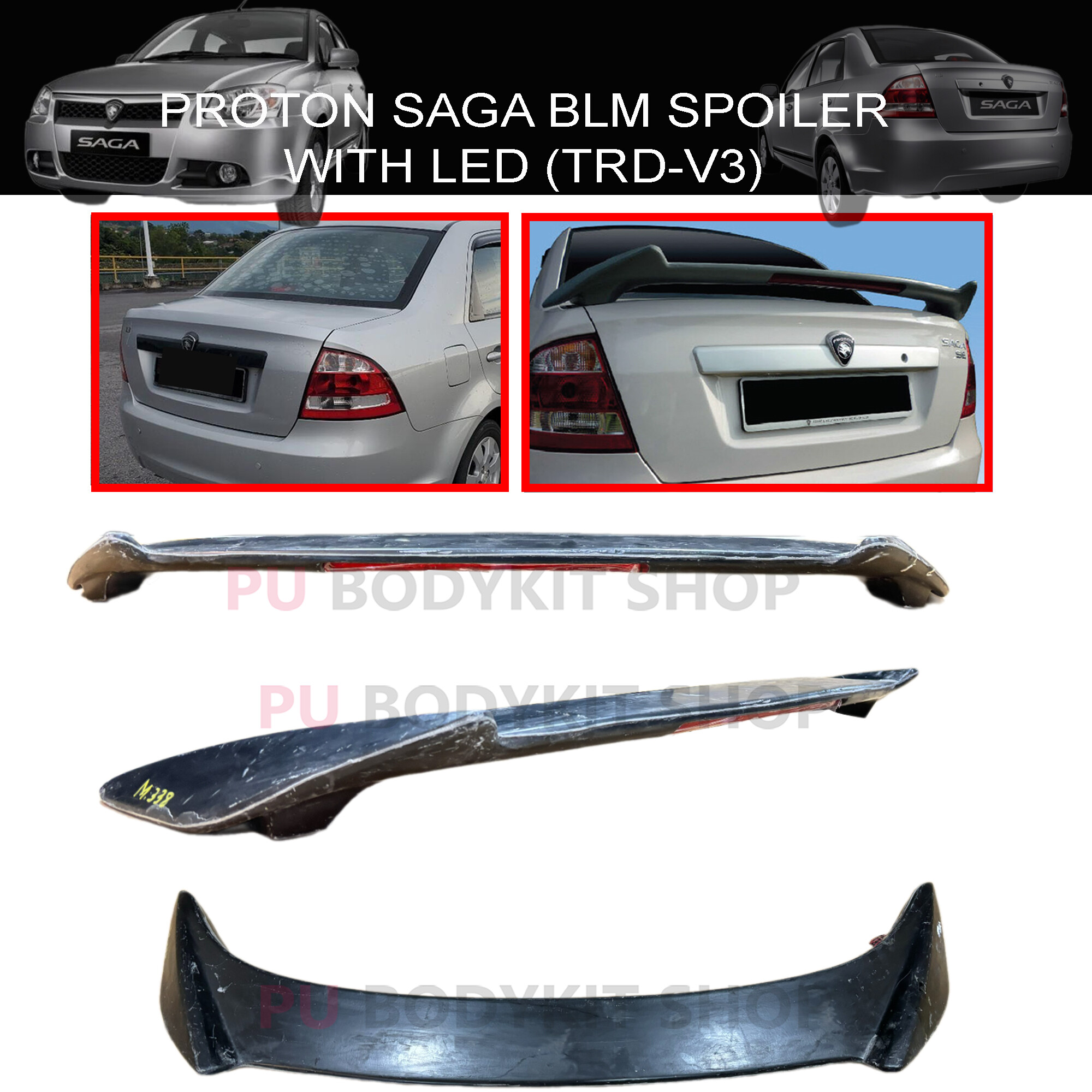 PROTON SAGA BLM SPOILER WITH LED (TRD-V3) (FIBER) | Lazada