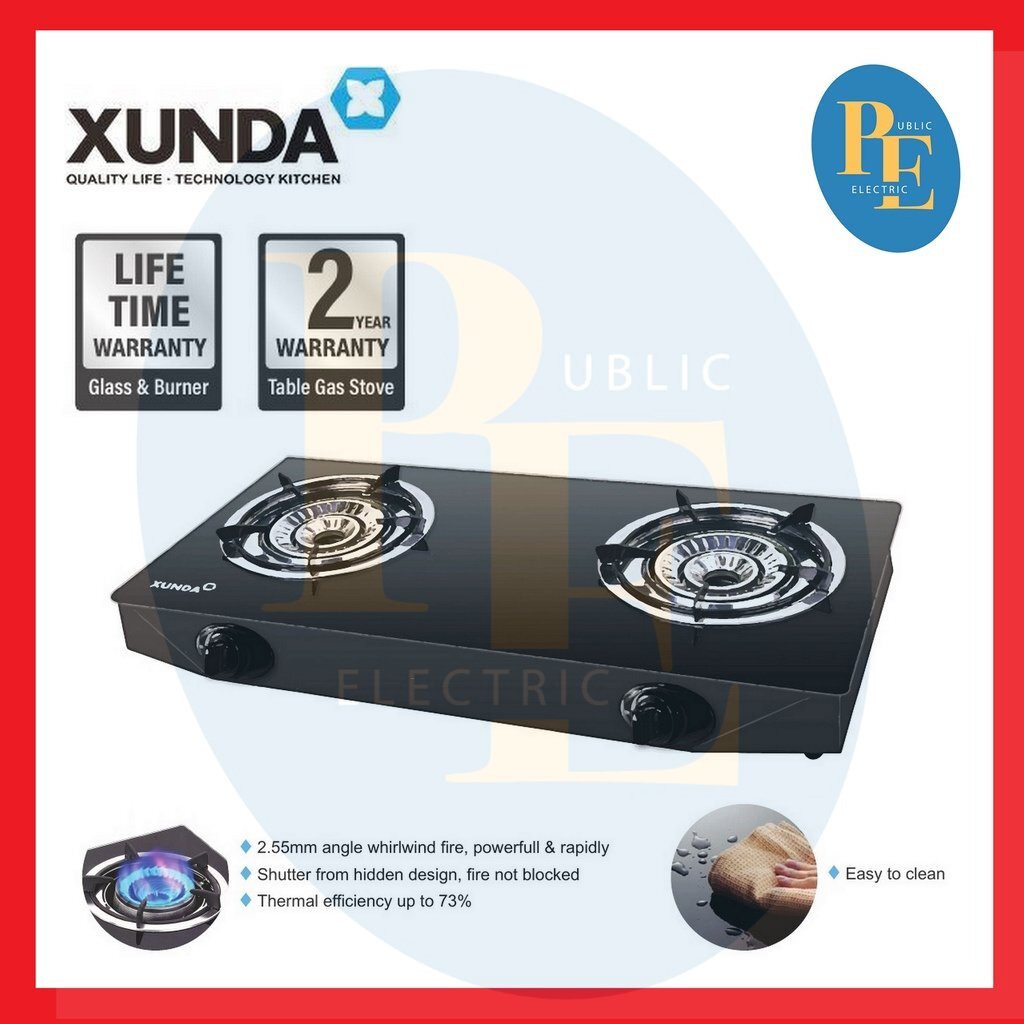 Xunda 2 Burners Tempered Glass Top Gas Cooker Gas Stove - 2-N5-M75 | Lazada