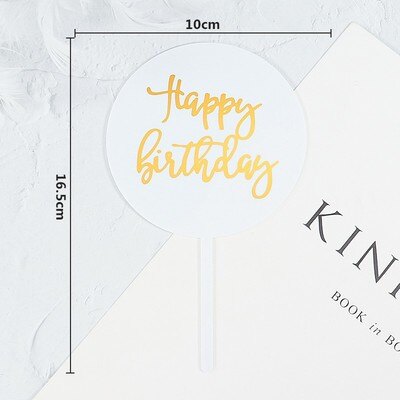 WAWA 英文字母 Happy Birthday 亚克力圆形蛋糕装饰插牌 round shape acrylic cake ...
