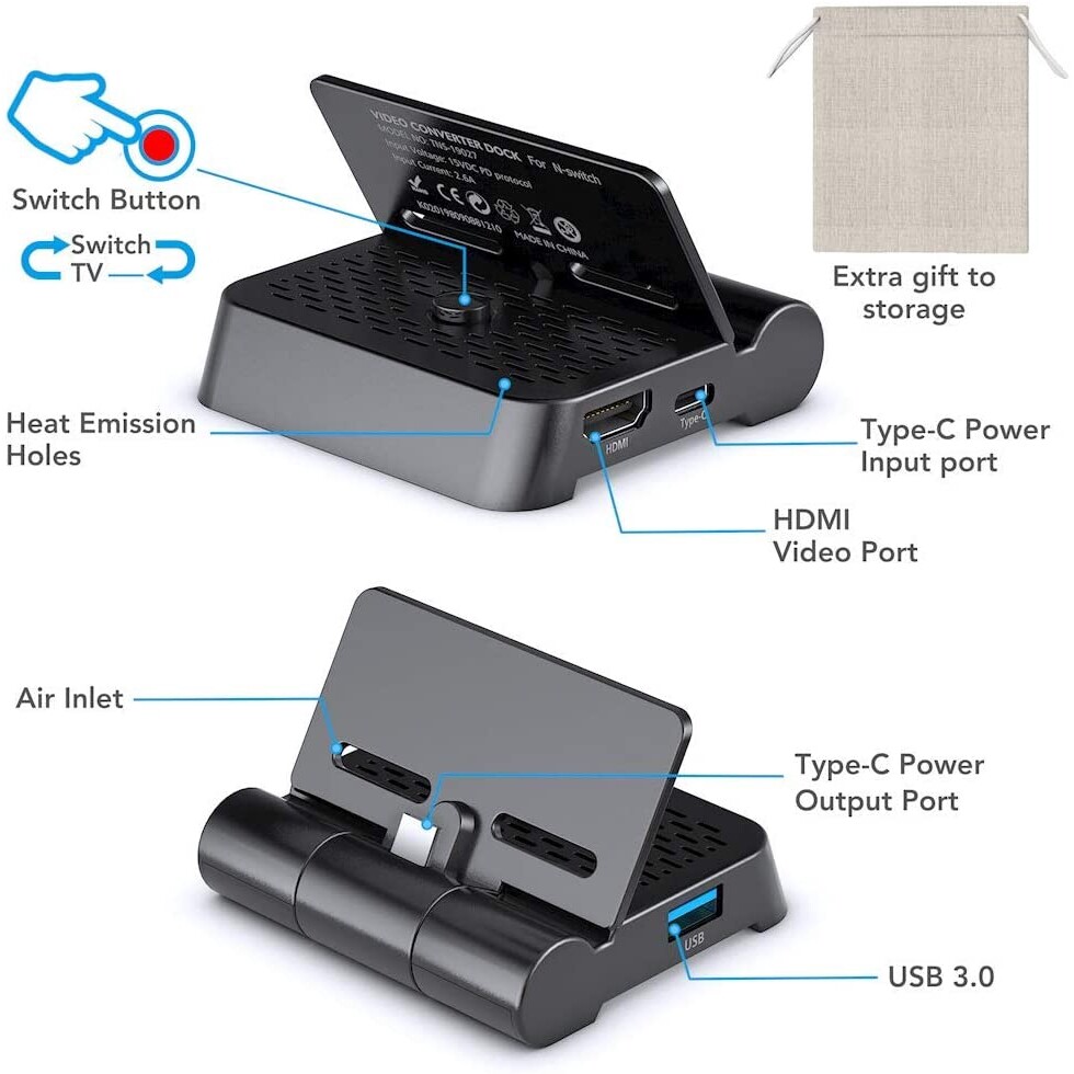 Nintendo Switch Oled HDMI TV Adapter Dock Station สำหรับ NS Switch อัพเกรดขาตั้งพับได้ - koosir ...