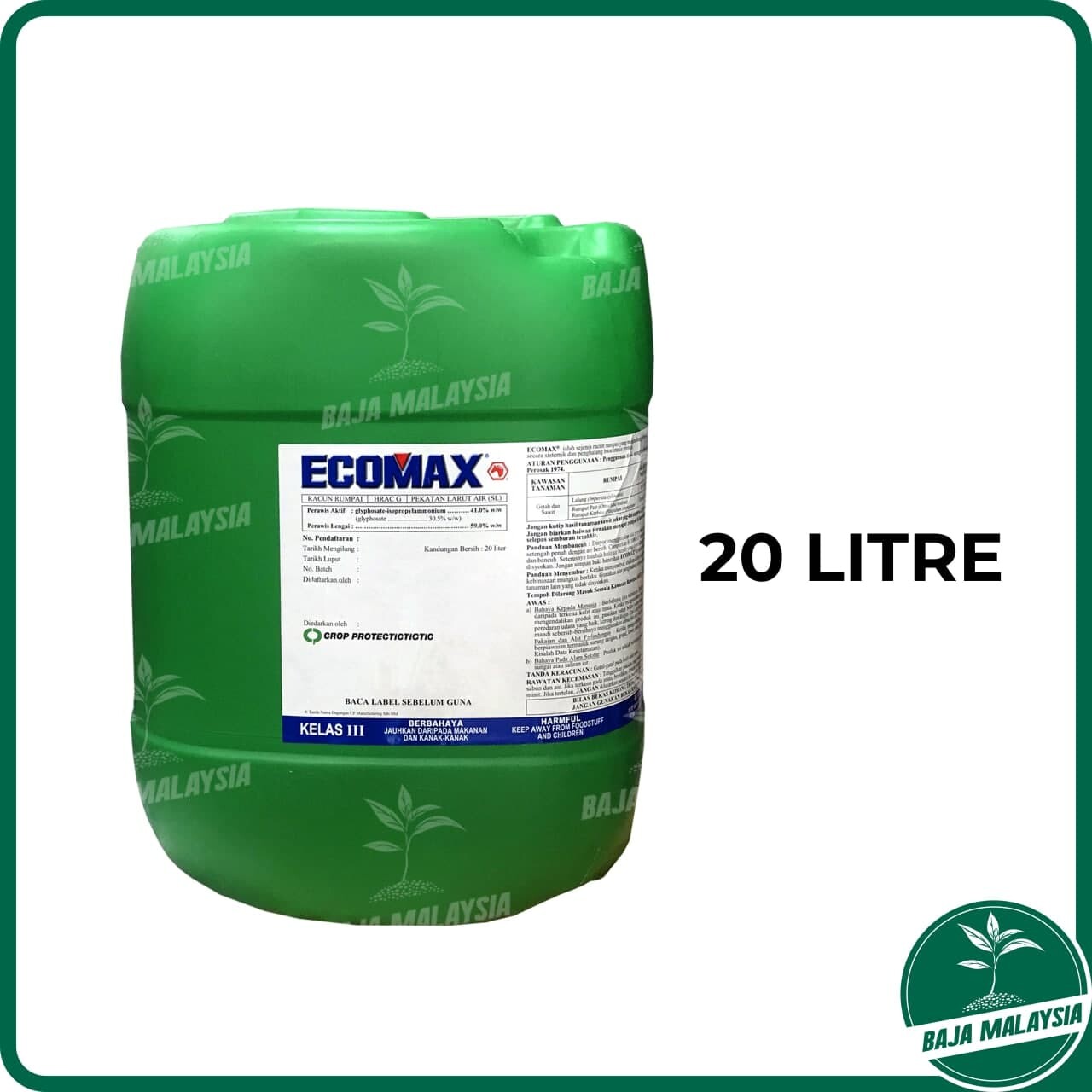 ECOMAX 20 Liter Herbicide Glyphosate 41% Weed Grass Killer Grasskiller ...