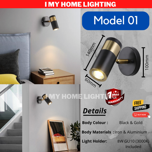 Modern Retro Vintage Deco Gold Black Bed Head LED Wall Light Lamp Lampu ...