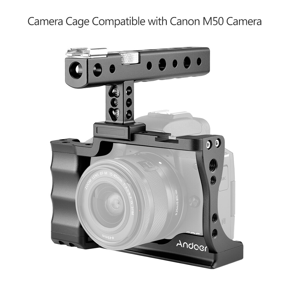 Andoer Camera Cage + Top Handle Kit Aluminum Alloy with Cold Shoe Mount ...