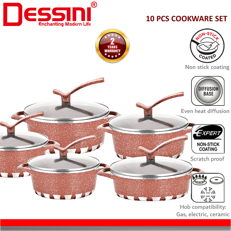 【ORIGINAL】 DESSINI ITALY 10 Pcs Casserole Die Cast Aluminium Non Stick ...