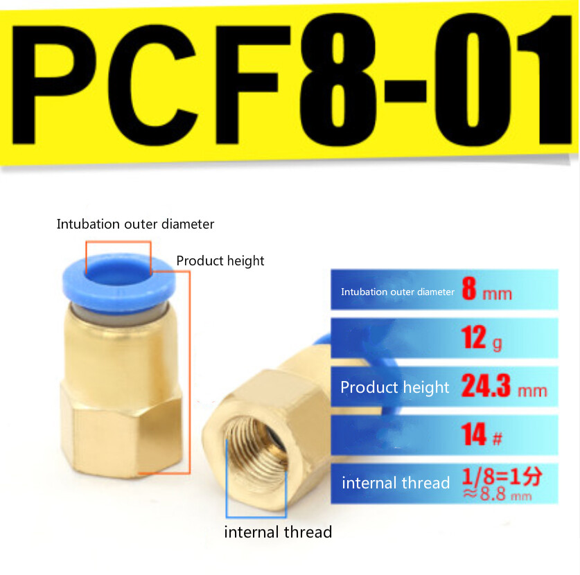 10ชิ้น PCF8-01 8มม. Penyambung ปลดด้าย Wanita Push-Dalam Penyambung ...