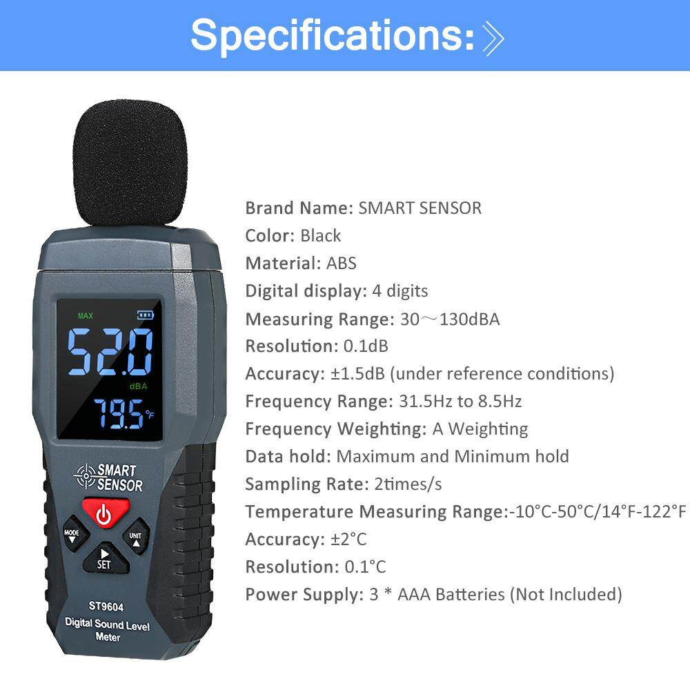 SMART SENSOR Mini Digital Sound Level Meter LCD Display Noise Meter ...