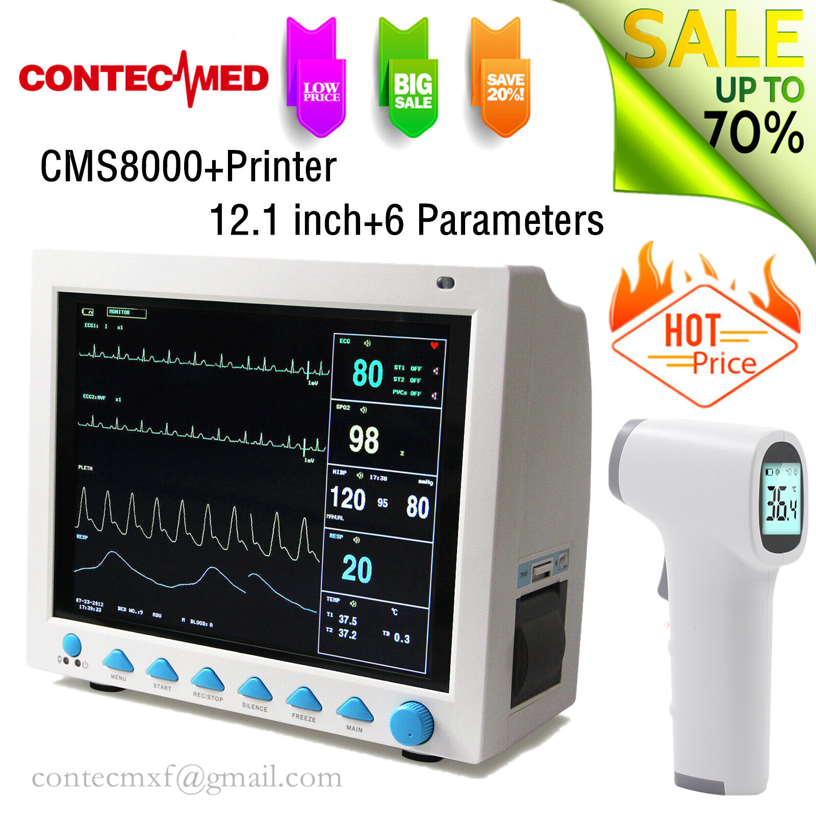 ContecMed CMS8000+Printer 12.1 inch Patient Monitor ICU Vital Signs ...