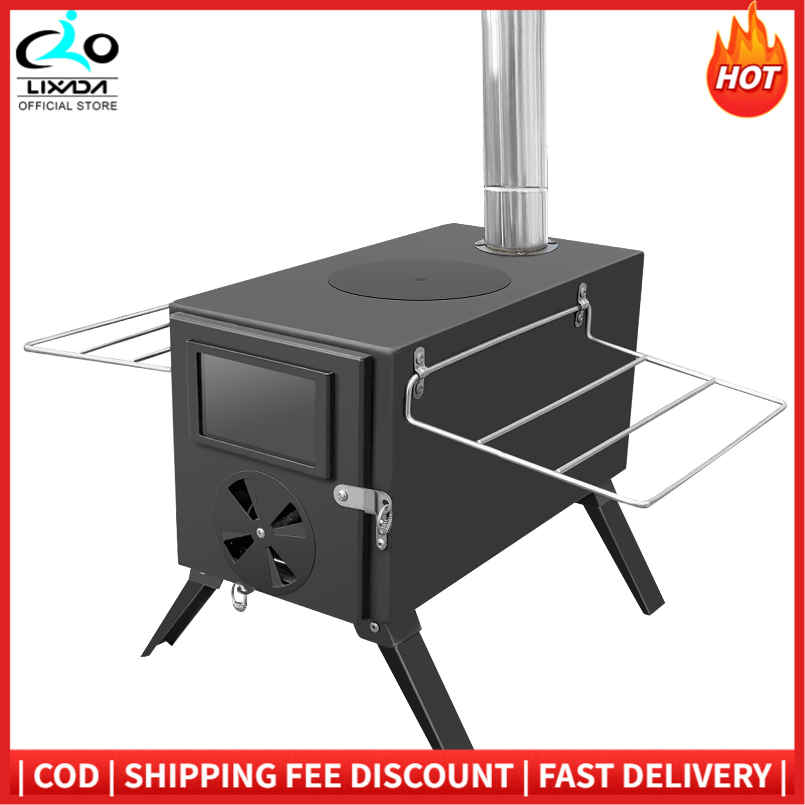 LIXADA Outdoor Camp Tent Firewood Stove Portable Wood Burning Stove ...