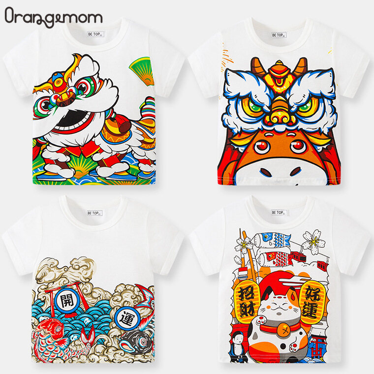 OrangeMom Pure Cotton Kids T-shirt Summer New Chinese Style Printed ...