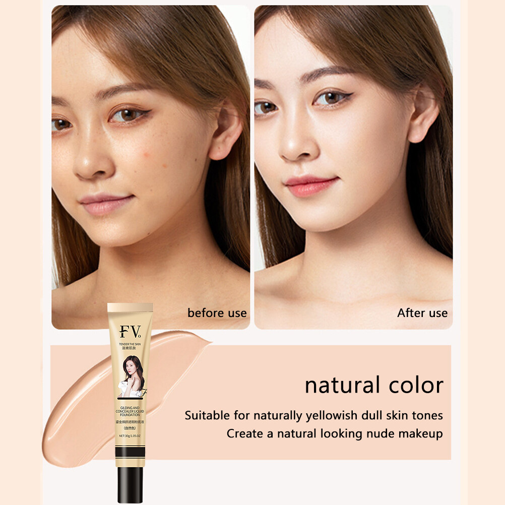 【ซื้อ1แถม1】 [ของขวัญฟรี] Face Korea Fv Foundation Gilded Base Liquid Cream Coverage Oil-Control ...