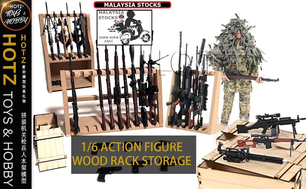 1:6 1/6 Scale Model Action Figure Doll Wood Gun Rack Storage Box ...