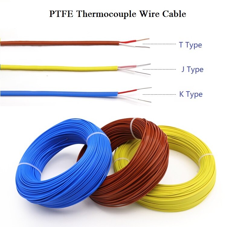 5/10M K J T Type Thermocouple Wire 2 Cores PTFE Insulator Shielded Line ...