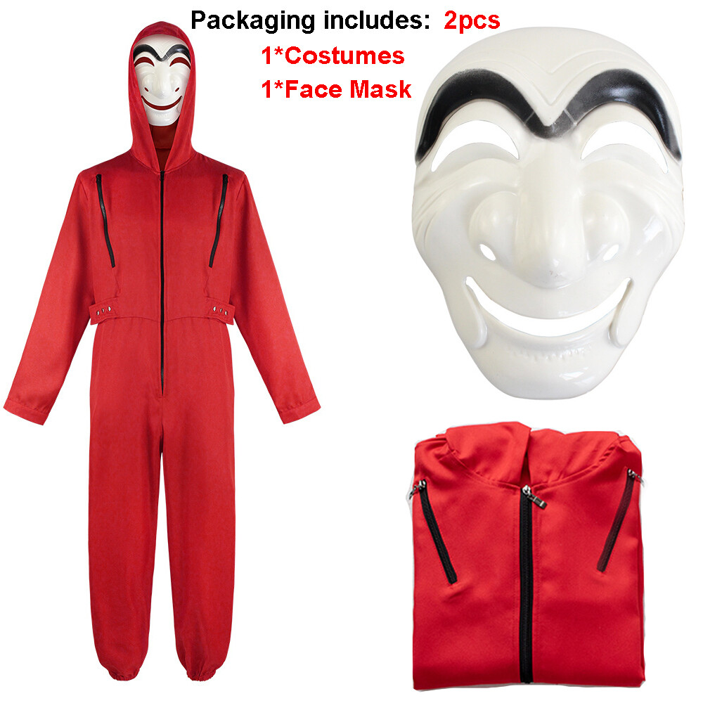 Korea Money Heiste Cosplay Costume Red Hooded Jumpsuit Clown Robber ...