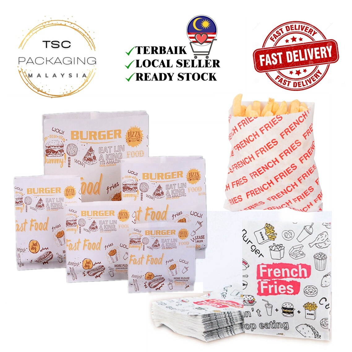 French Fries Bag /Fried Snacks Grease-Proof Paper Bag Packaging Paper ...