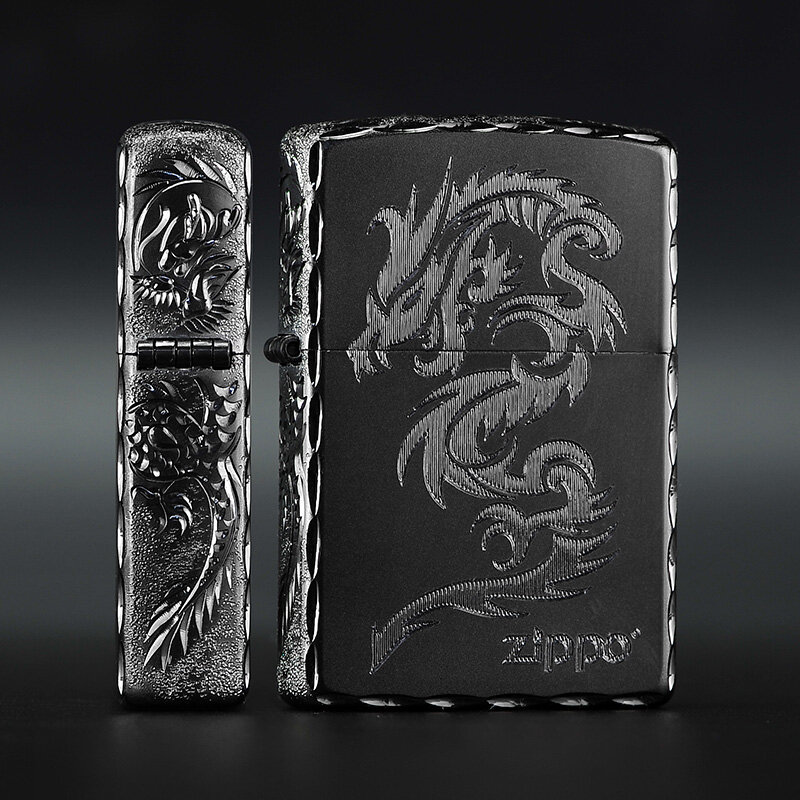 Zippo genuine hand-carved diamond trimming black matte Zippo genuine ...