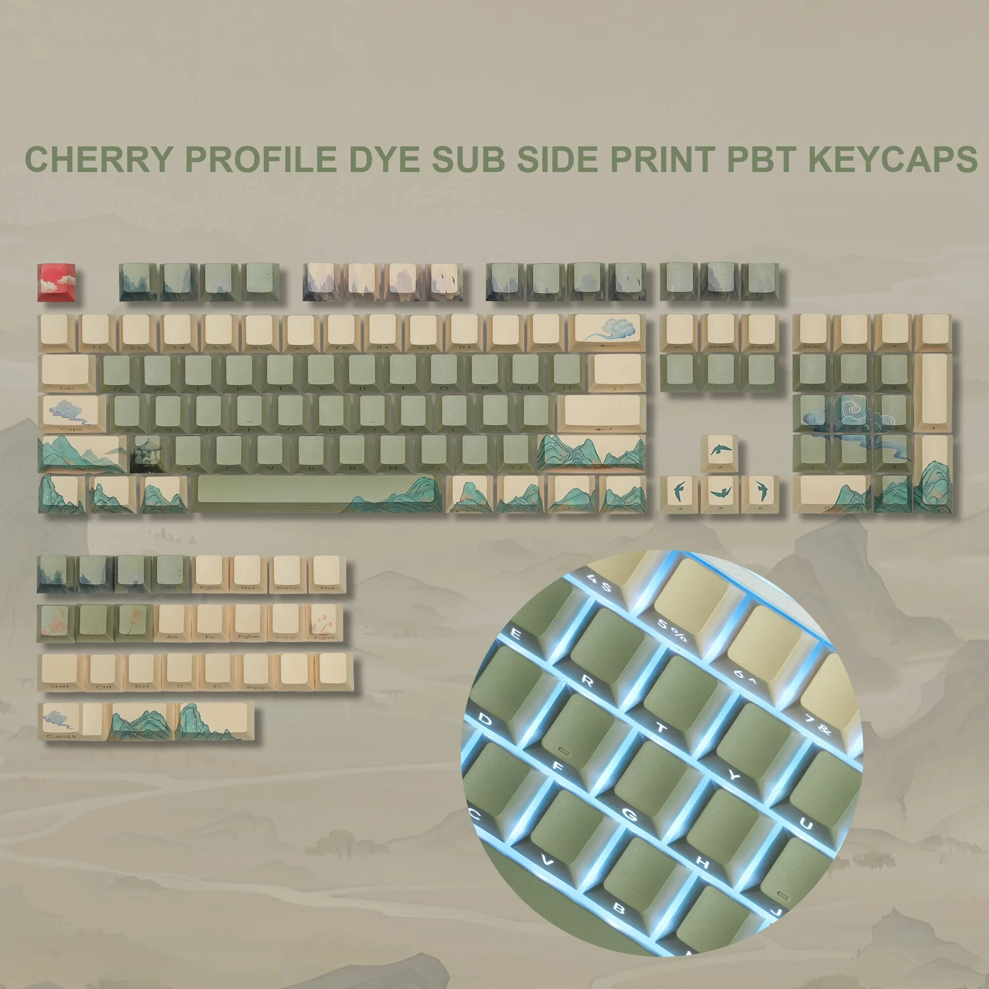 WOMIER 136 Keys Side Print Backlit White Marble 5 Side Dye-Sub PBT ...