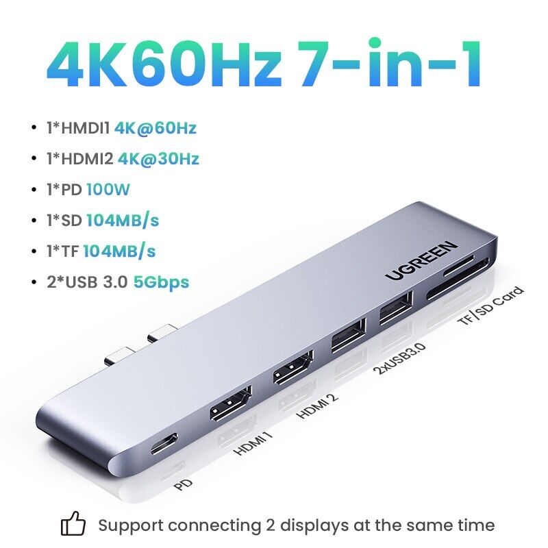 UGREEN USB Type C USB คู่-C เป็น HDMI USB RJ45 PD 3.0 SD สำหรับอะแดปเตอร์แมคบุ๊กโปรแอร์ ...