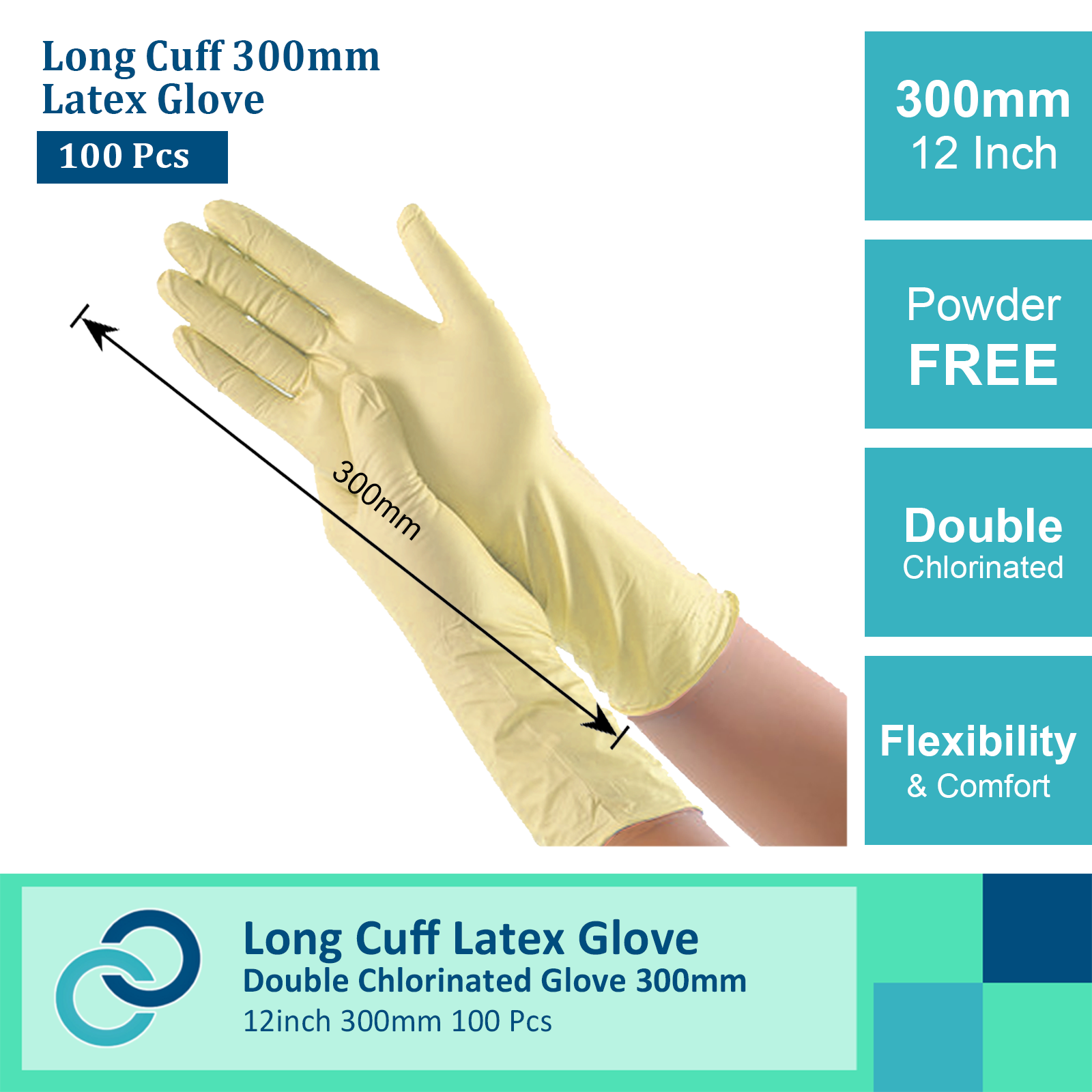 Long Cuff Powder Free Latex Glove 300mm Double Chlorinated Disposable ...