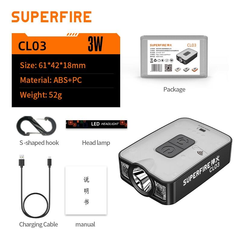 SUPERFIRE CL03 LED ไฟฉายติดศีรษะติดเซนเซอร์กิ๊บติดหมวกไฟแค็ปไฟฉายแบบคาด ...