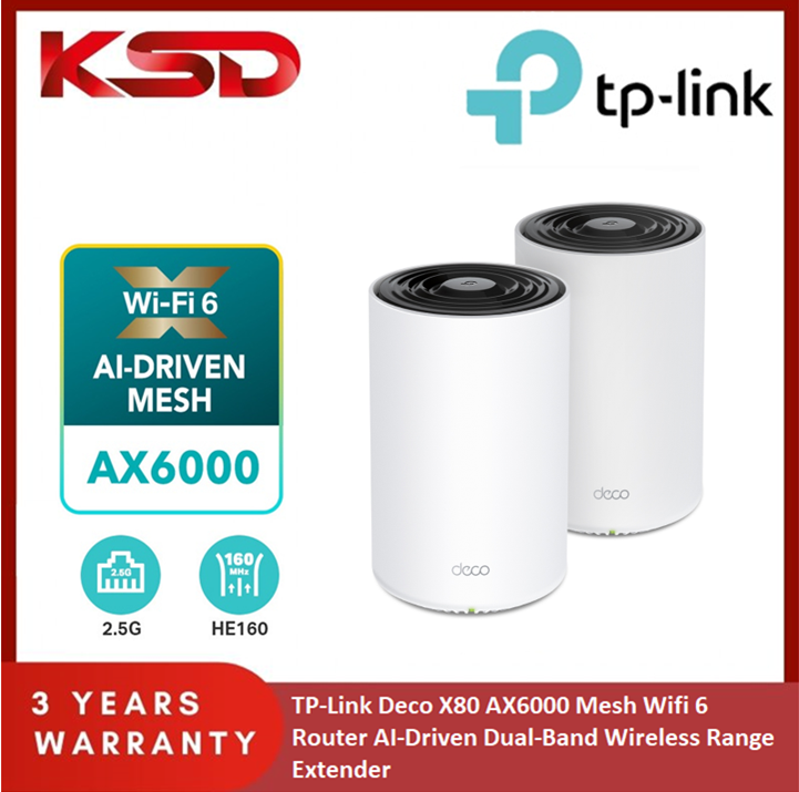 TP-Link Deco X80 AX6000 Mesh Wifi 6 Router AI-Driven Dual-Band Wireless Range Extender (1-Pack ...