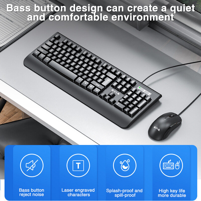 AULA AC106 Keyboard and Mouse Set 104 Key Gaming Keyboard USB Plug and ...